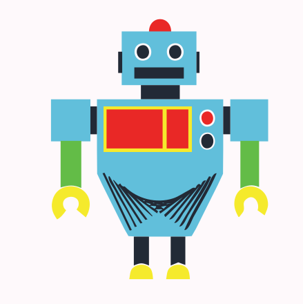 Blue Robot with Colorful Shapes Clip Art Image - ClipSafari