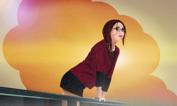 Woman Leaning Over Railing Portrait Trace 2 Clip Art Image - ClipSafari